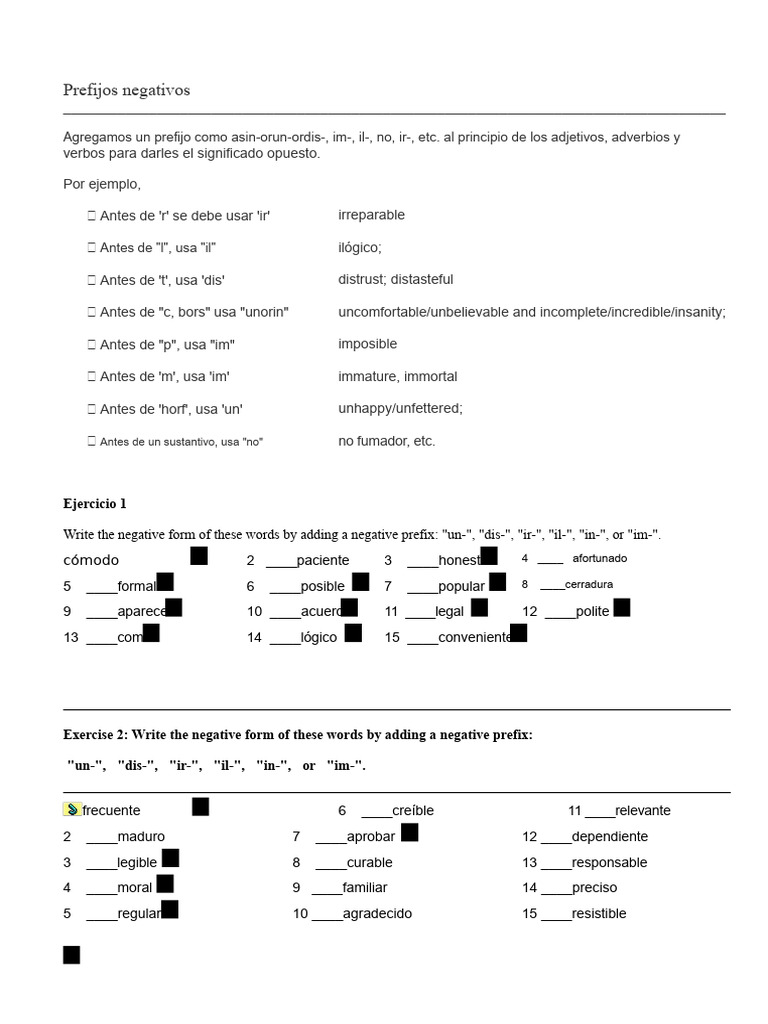 Prefijos Negativos | PDF | Semántica | Gramática