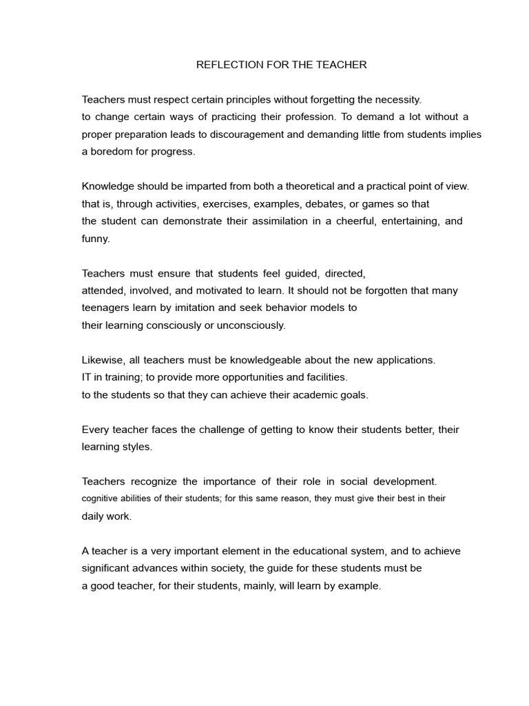 Reflection For The Teacher | PDF