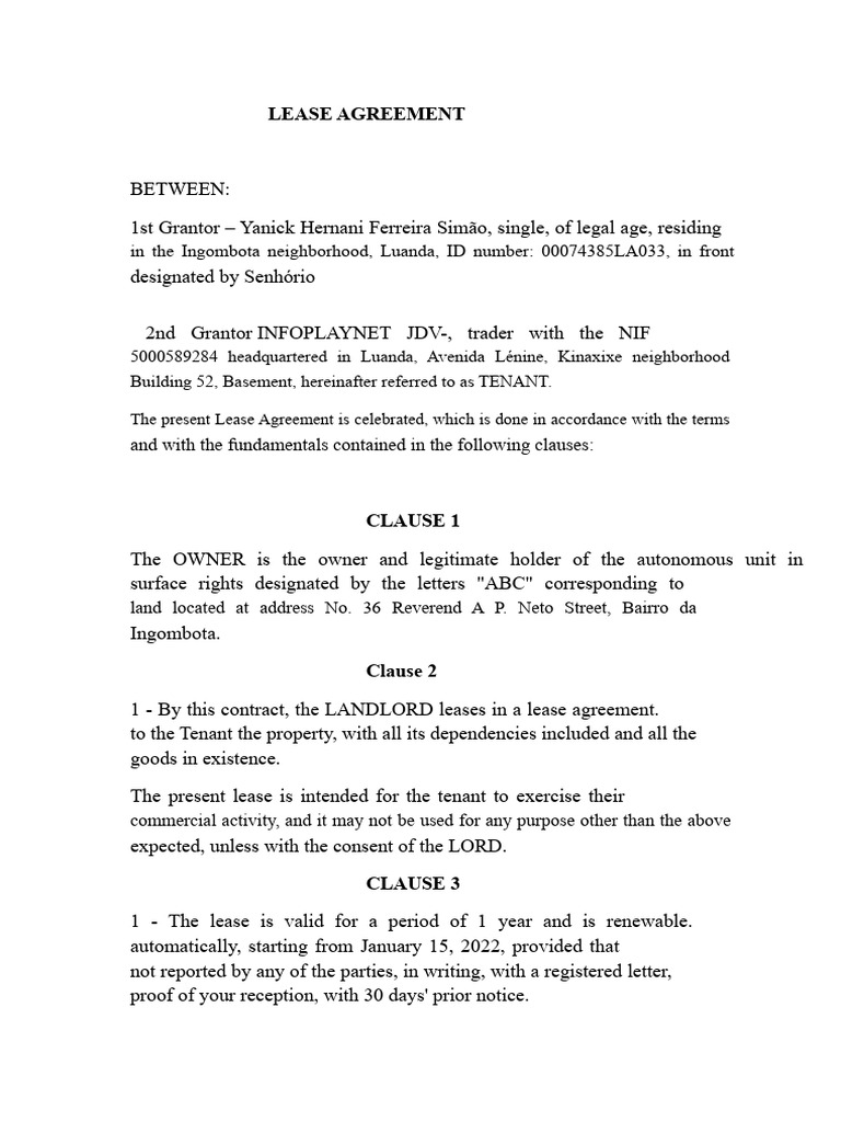 Draft Lease Agreement 2022 Property Infoplaynet 001 | PDF | Leasehold ...