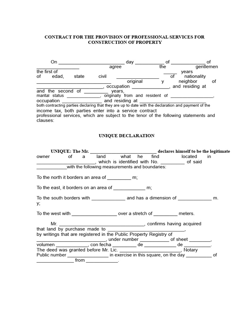 Professional Services Contract for Property Construction | PDF ...