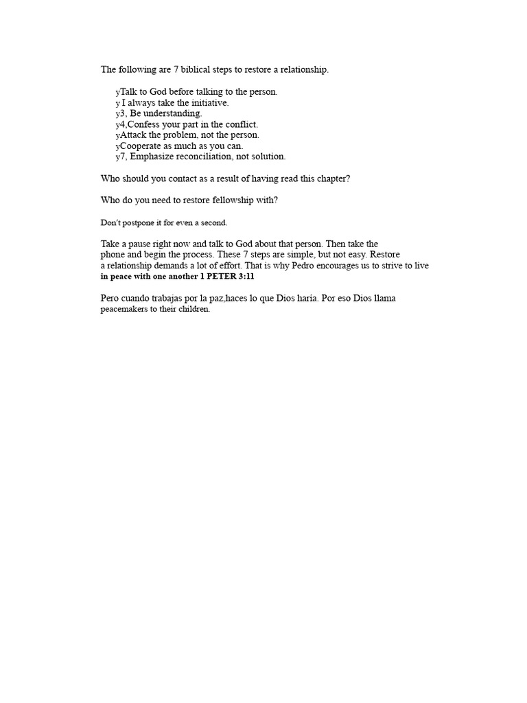 The following are 7 biblical steps to restore a relationship. | PDF