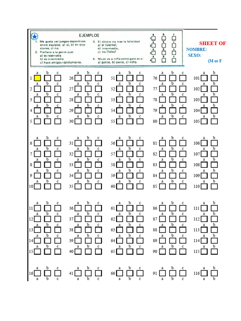 16 PF Response Sheet Form A | PDF