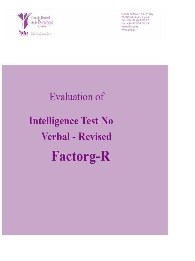 Factorg-R Non-Verbal Intelligence Test Review | PDF | Validity ...
