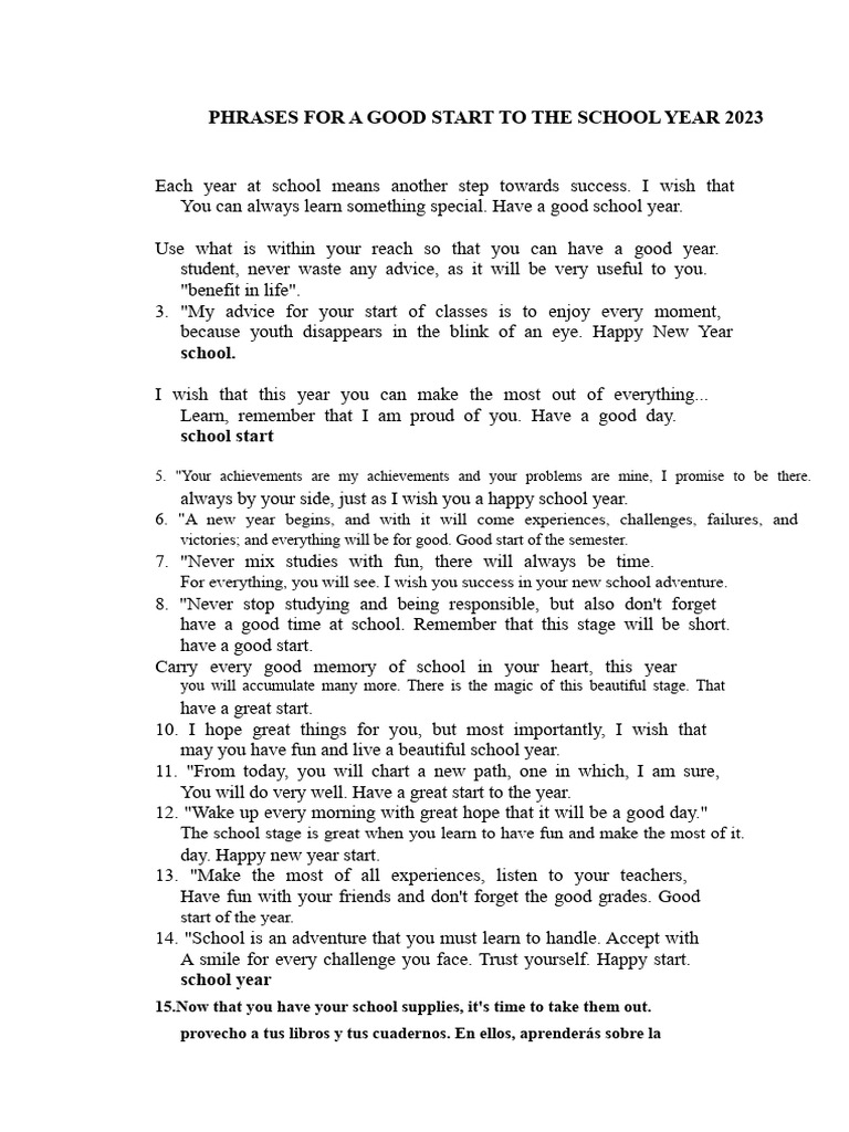 Phrases for a Good Start to the 2023 School Year | PDF