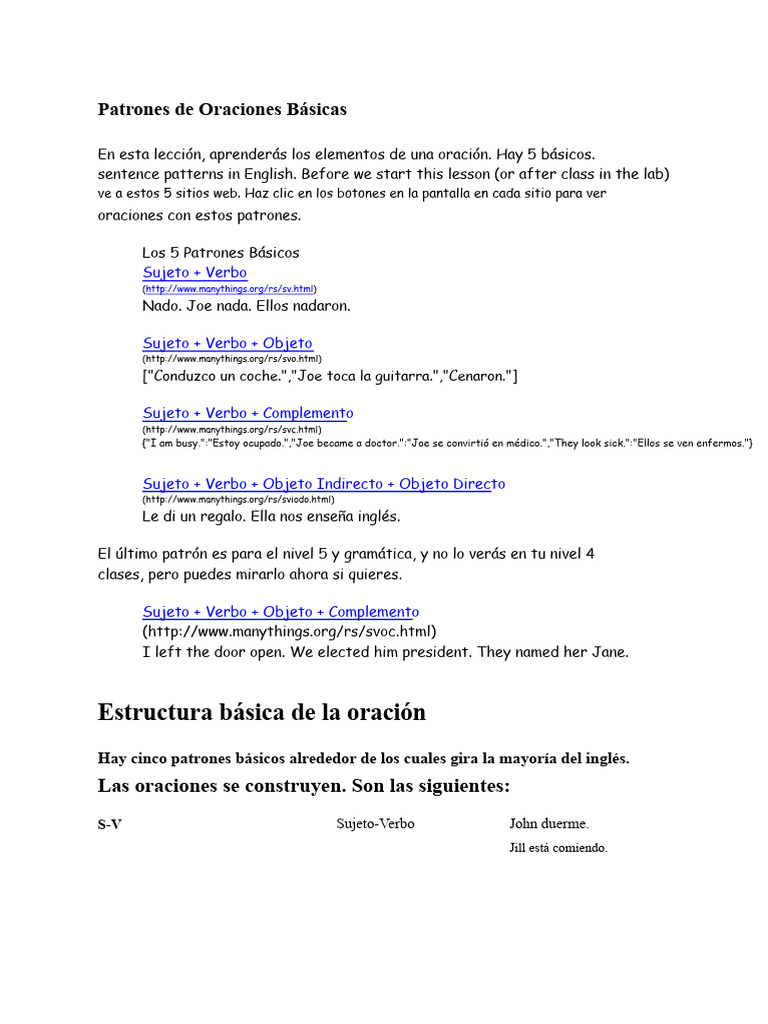 Patrones de Oraciones Básicas | PDF | Adverbio | Verbo