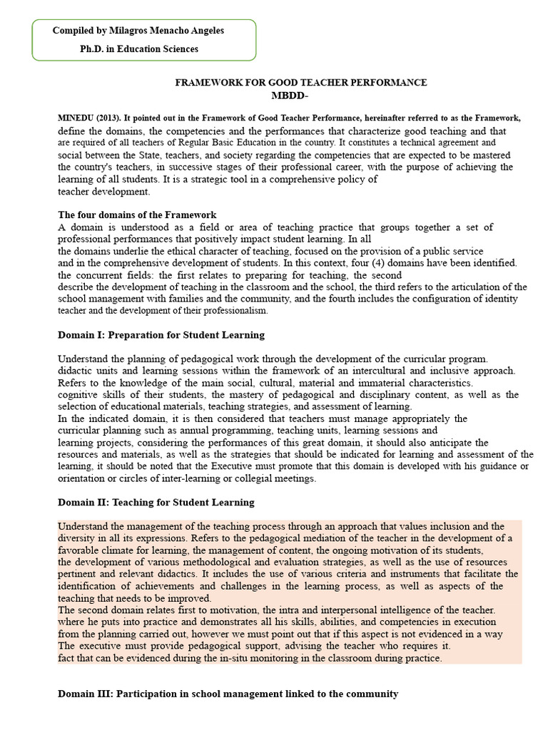 Framework for Effective Teacher Performance | PDF | Pedagogy | Learning