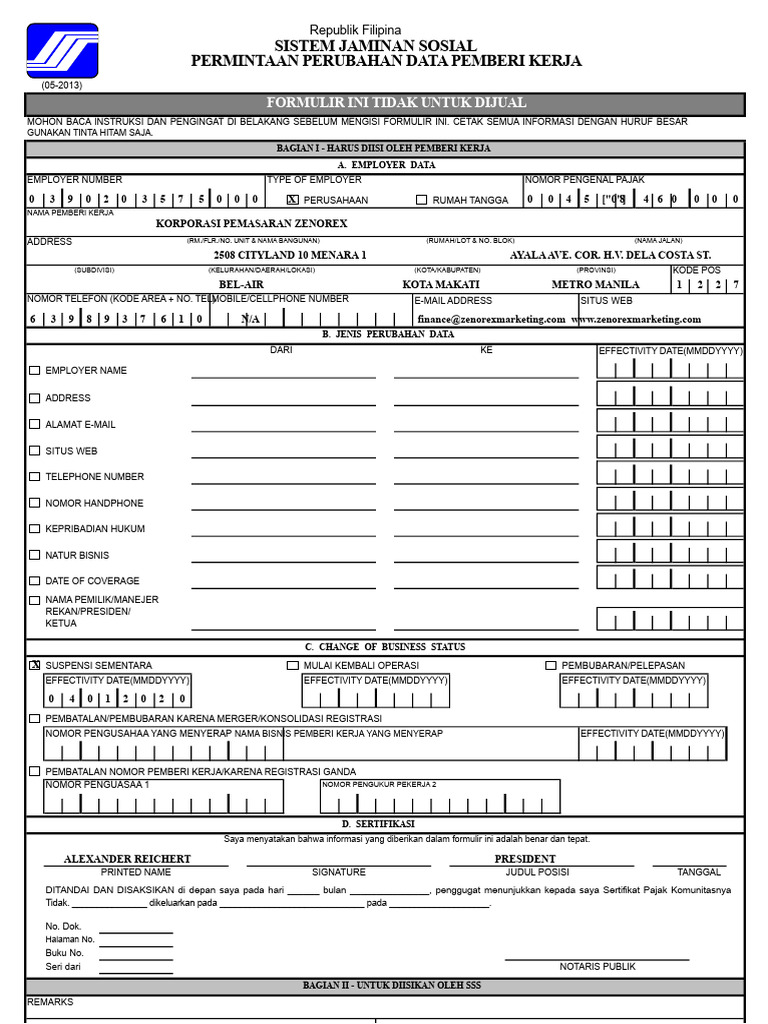 Permohonan Perubahan Data Pemberi Kerja | PDF