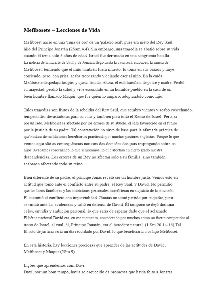 Mefiboset, Lecciones de Vida | PDF | David | Pueblo bíblico