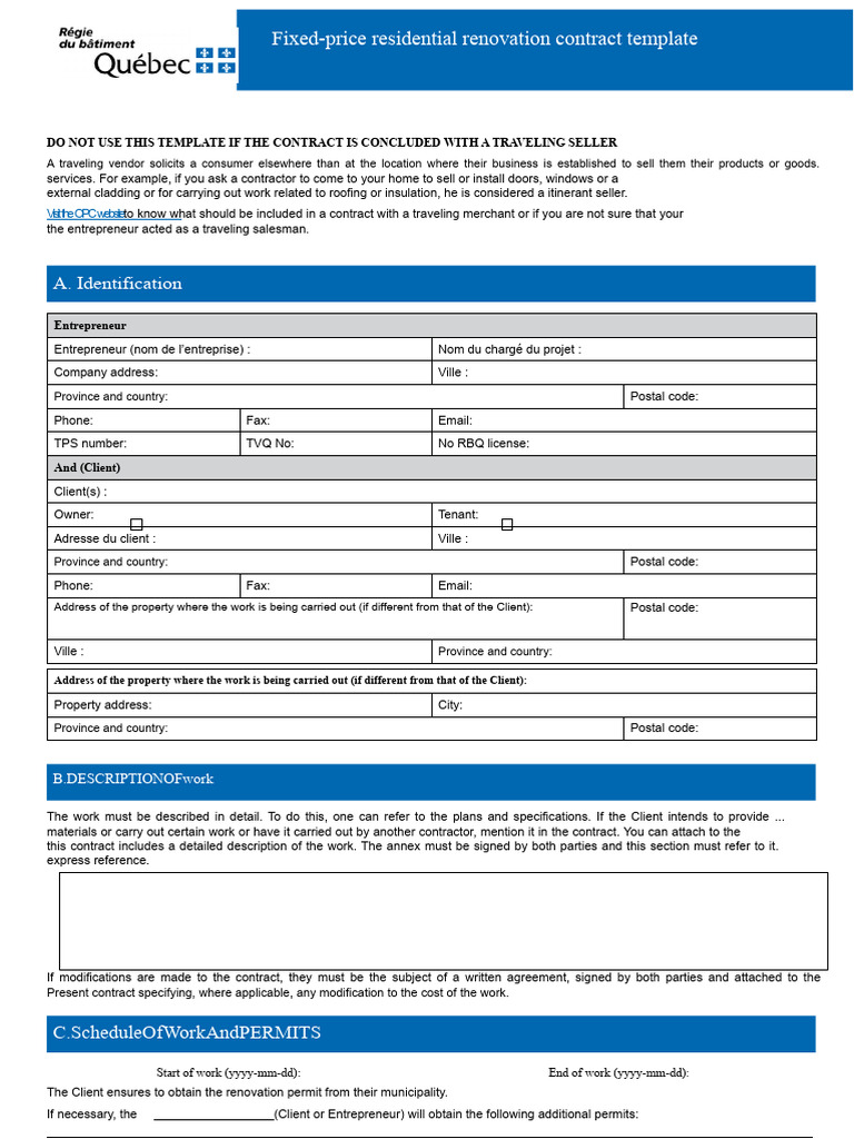 Fixed-Price Renovation Contract Template | PDF | Insurance ...