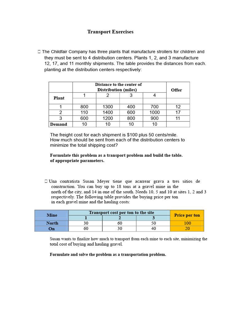 Transportation Exercises | PDF | Transport | Supply Chain Management