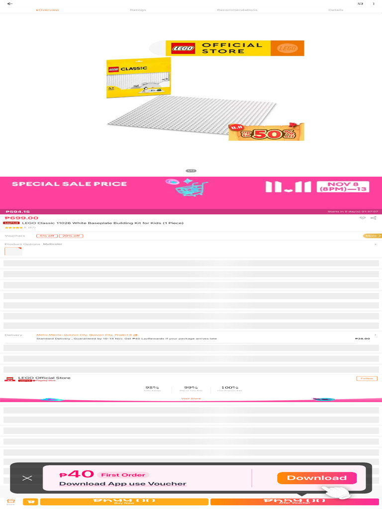 LEGO Classic 11026 White Baseplate Building Kit for Kids (1 Piece) Lazada PH | PDF