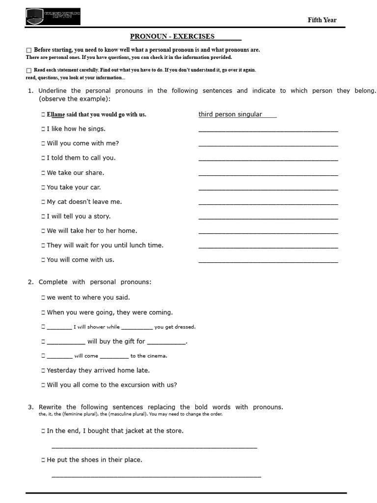 Language Sheet 5th Practice Pronoun | PDF | Pronoun | Grammatical Number