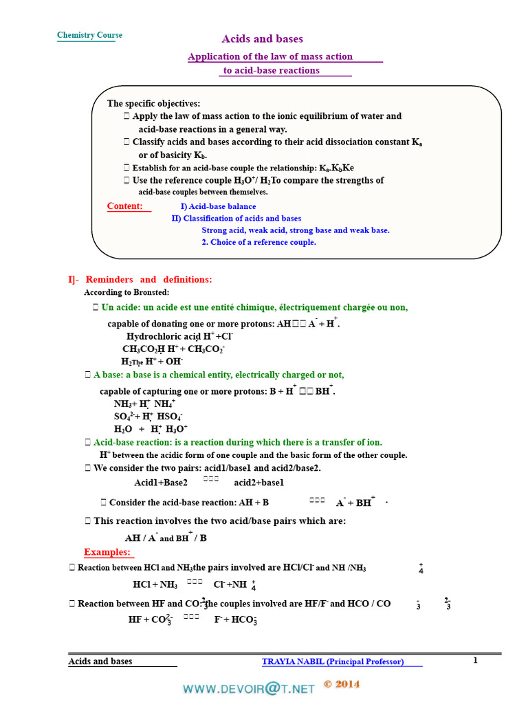 Course - Chemistry - Acids and Bases | PDF | Acid | Ph
