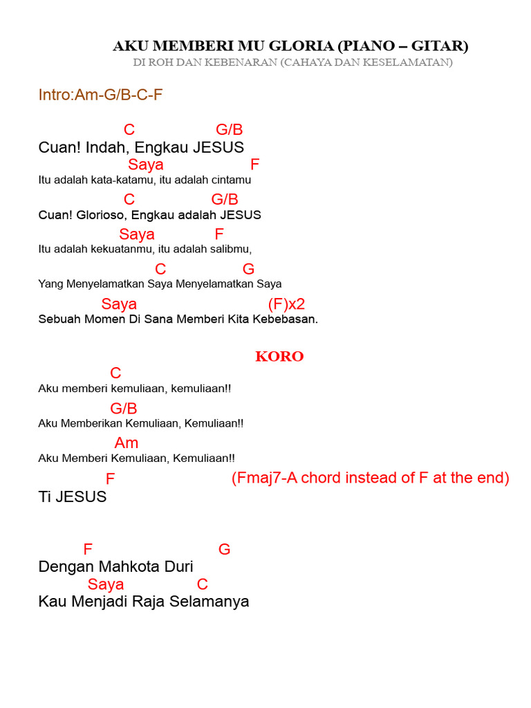 Lirik Lagu "Aku Memberi Mu Gloria" | PDF