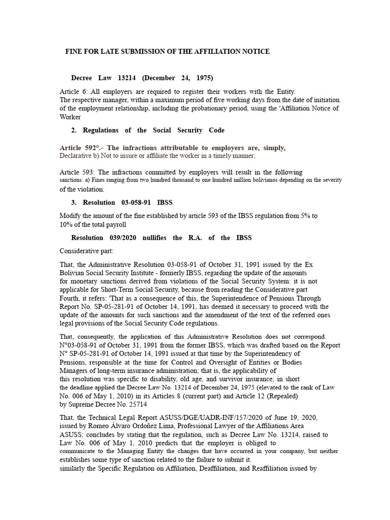 Criteria On The Non-Application of Fines For Notice of Affiliation ...
