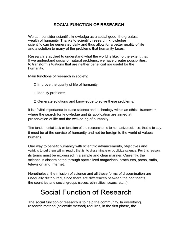 Social Function of Research | PDF | Knowledge | Science