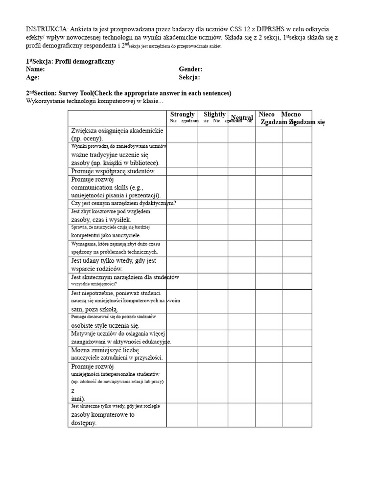 Kwestionariusz | PDF