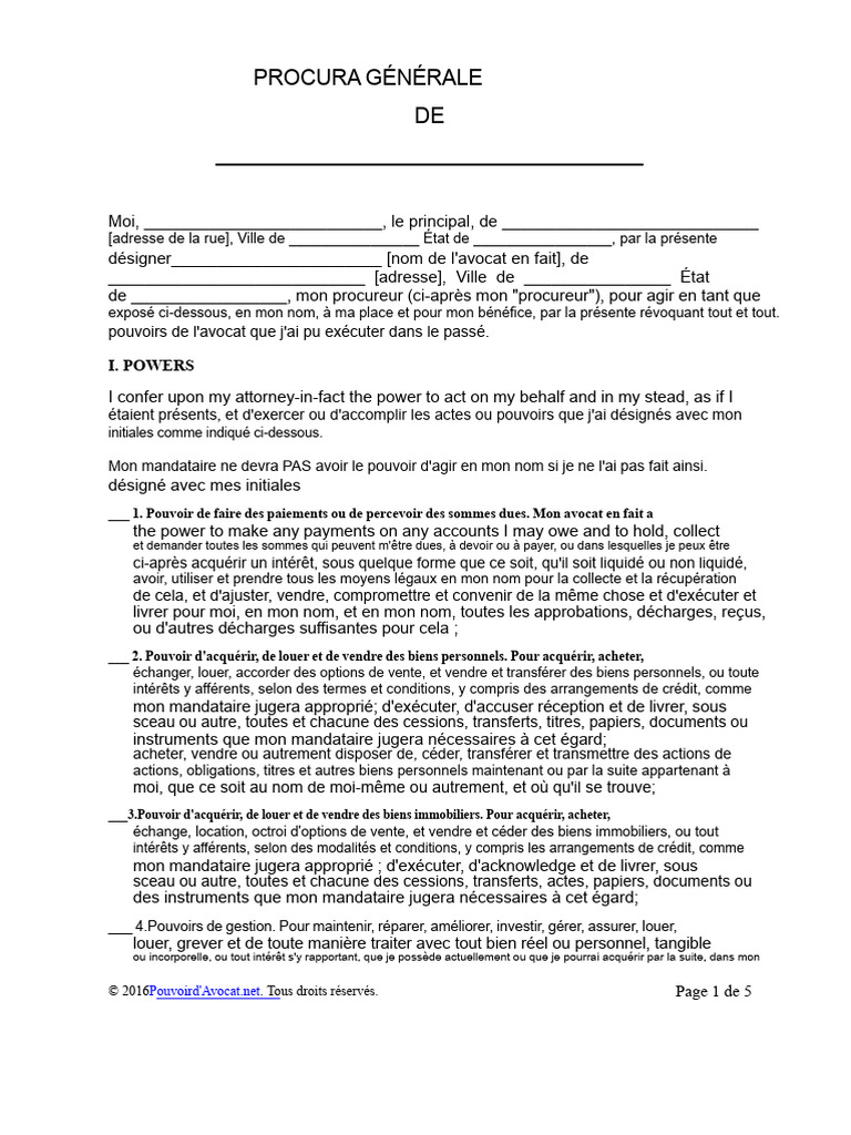 Modèle de procuration générale détaillée | PDF | Impôts | Banques