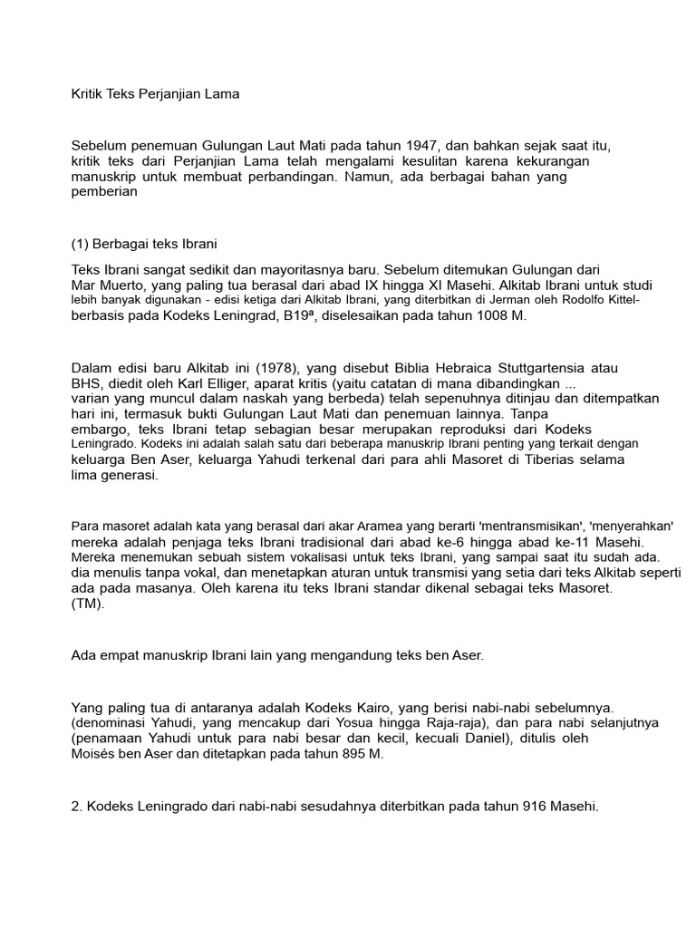 Kritik Teks Perjanjian Lama dan Manuskrip | PDF