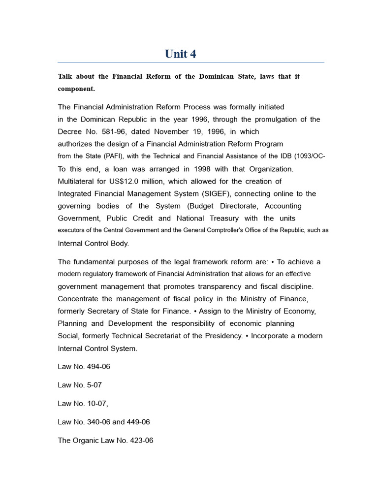 Talk About The Financial Reform of The Dominican State | PDF