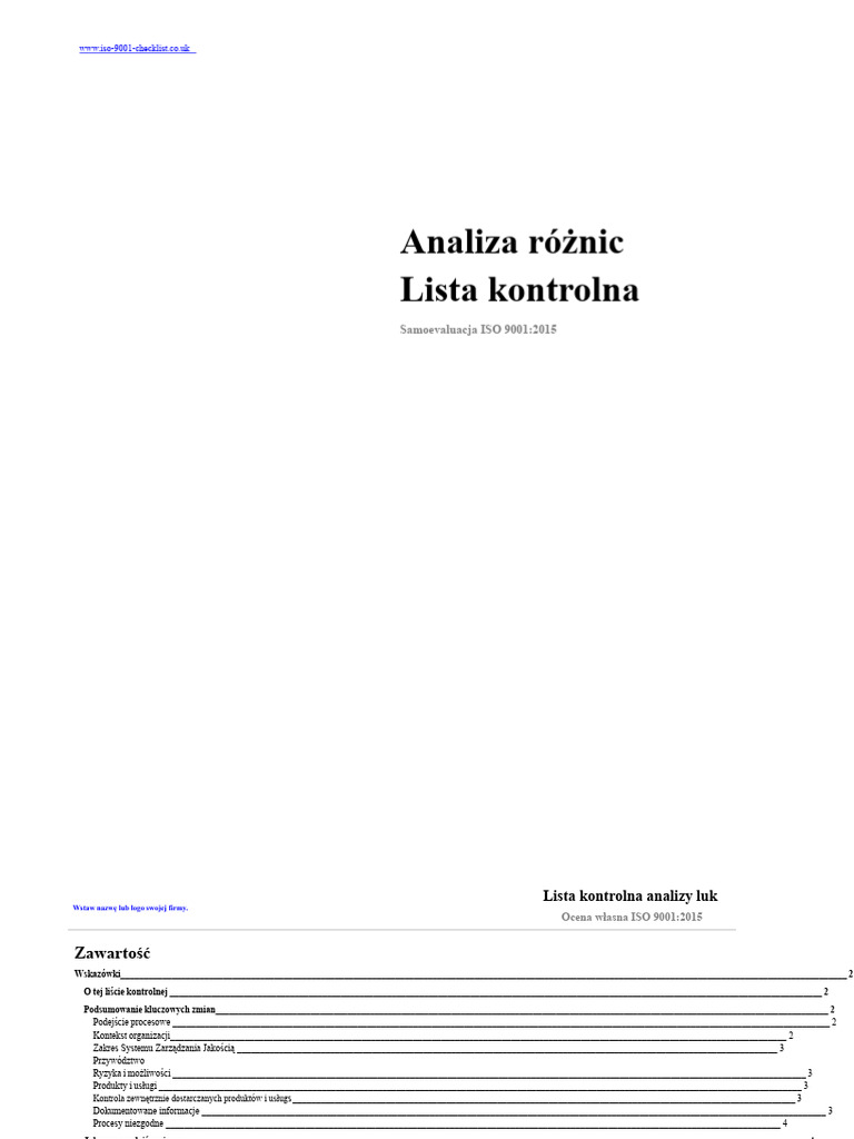 ISO 9001 2015 Analiza Luk Zestawienie przykładXX | PDF