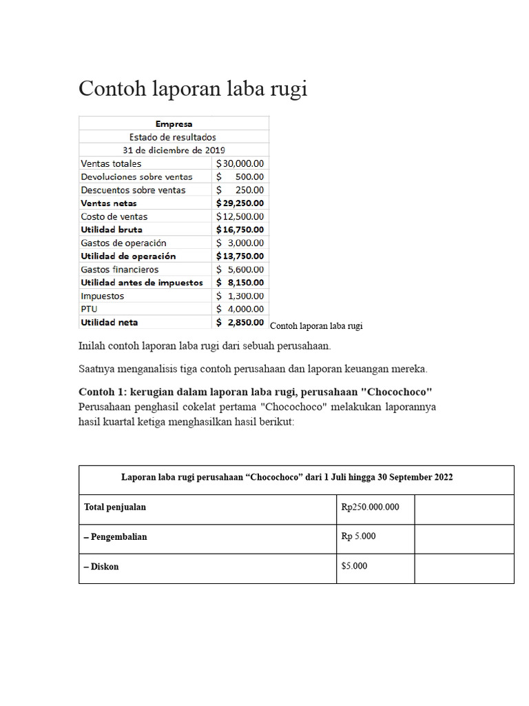 Contoh Laporan Laba Rugi Perusahaan | PDF