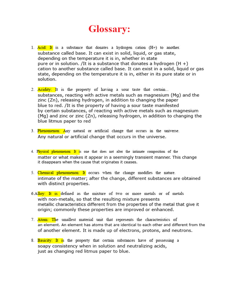 Glossary | PDF | Chemistry | Chemical Reactions