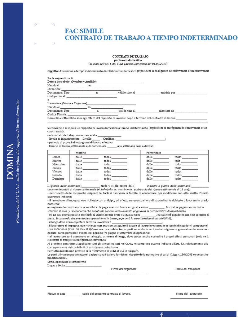 Contrato Trabajo Doméstico Tiempo Indeterminado | PDF | Labor | Empleo