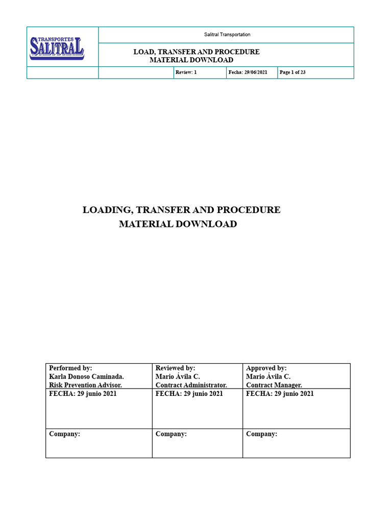 Load, Transfer and Unloading Procedure of Material | PDF | Waste ...