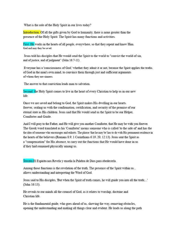 What Is The Role of The Holy Spirit in The Believer. | PDF | Jesus ...