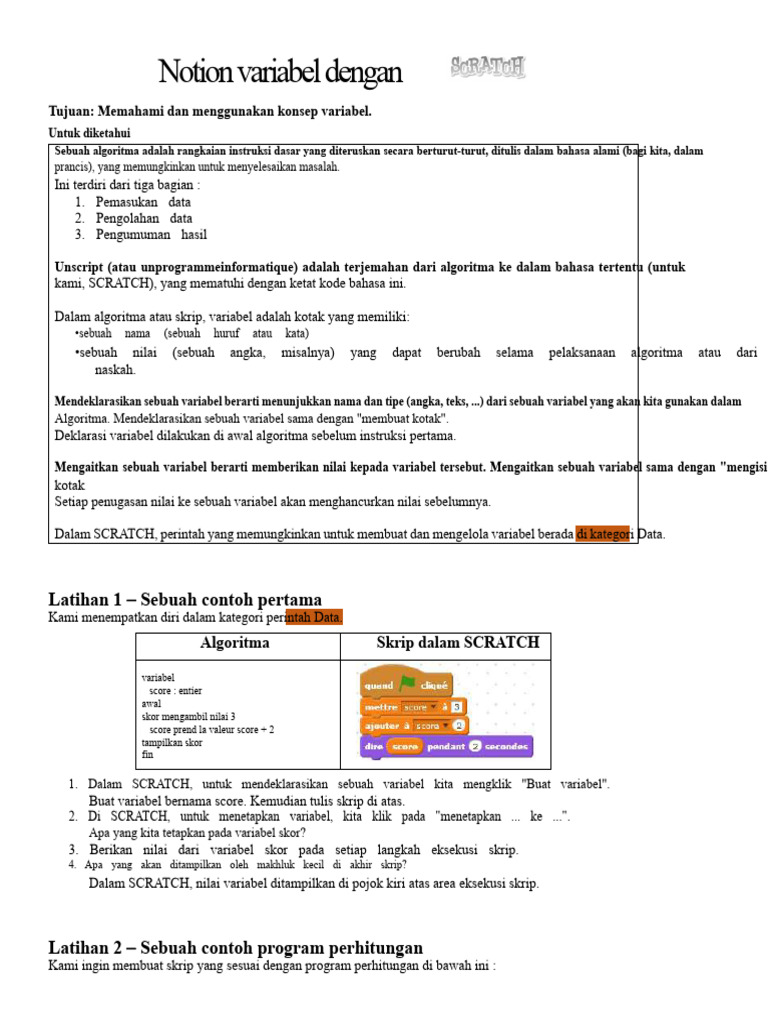 Memahami Variabel dalam SCRATCH | PDF
