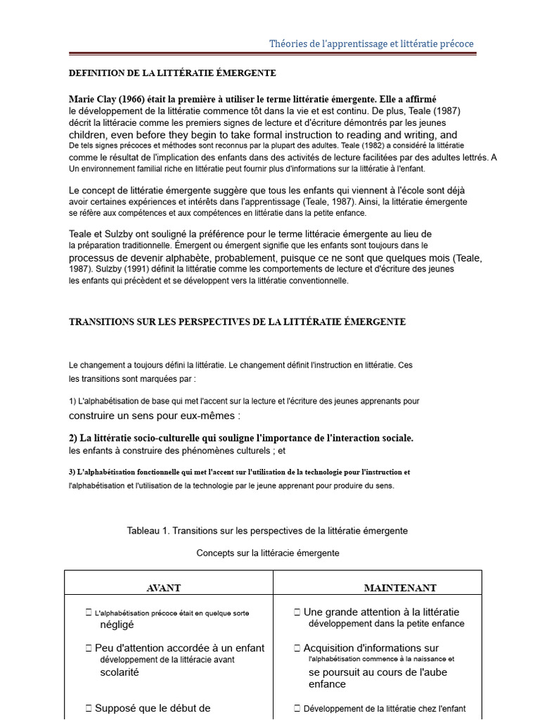 Littératie émergente et théories d'apprentissage | PDF | Littératie ...