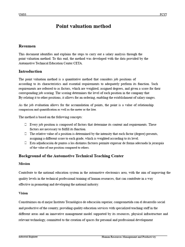 Point Valuation Method | PDF | Valuation (Finance) | Salary