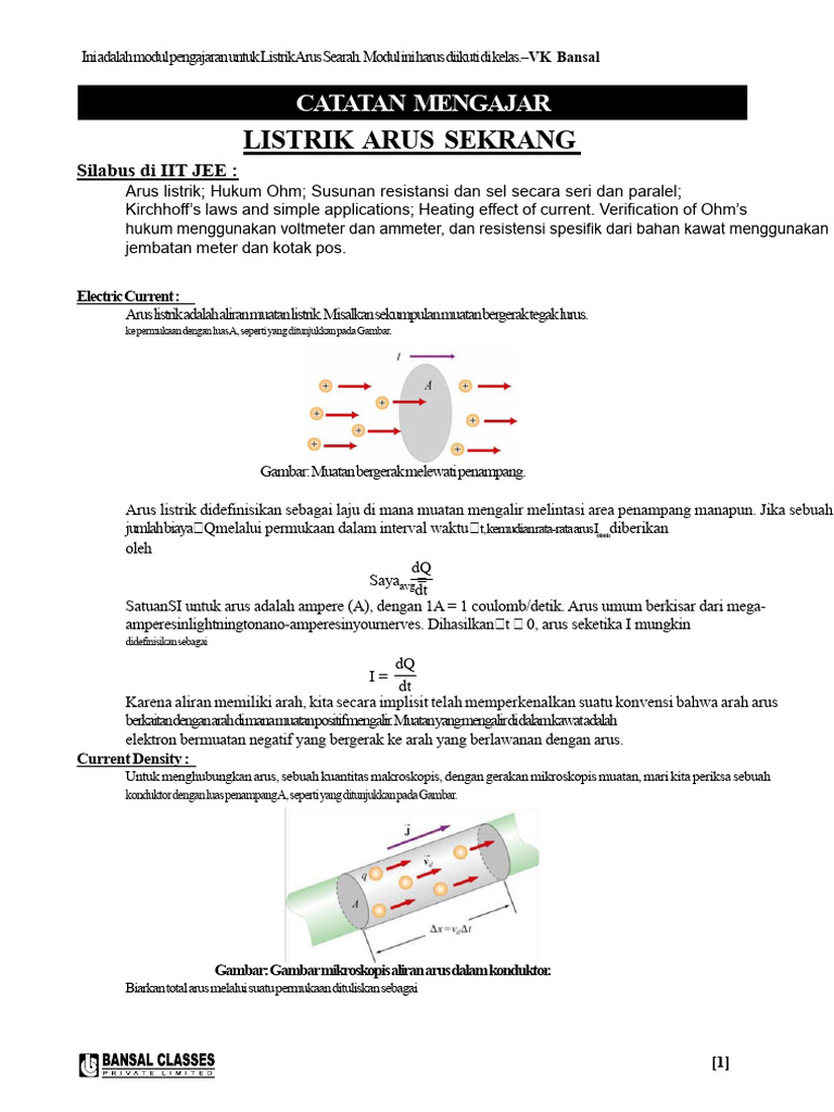 Arus Listrik - Note Pengajaran PDF | PDF