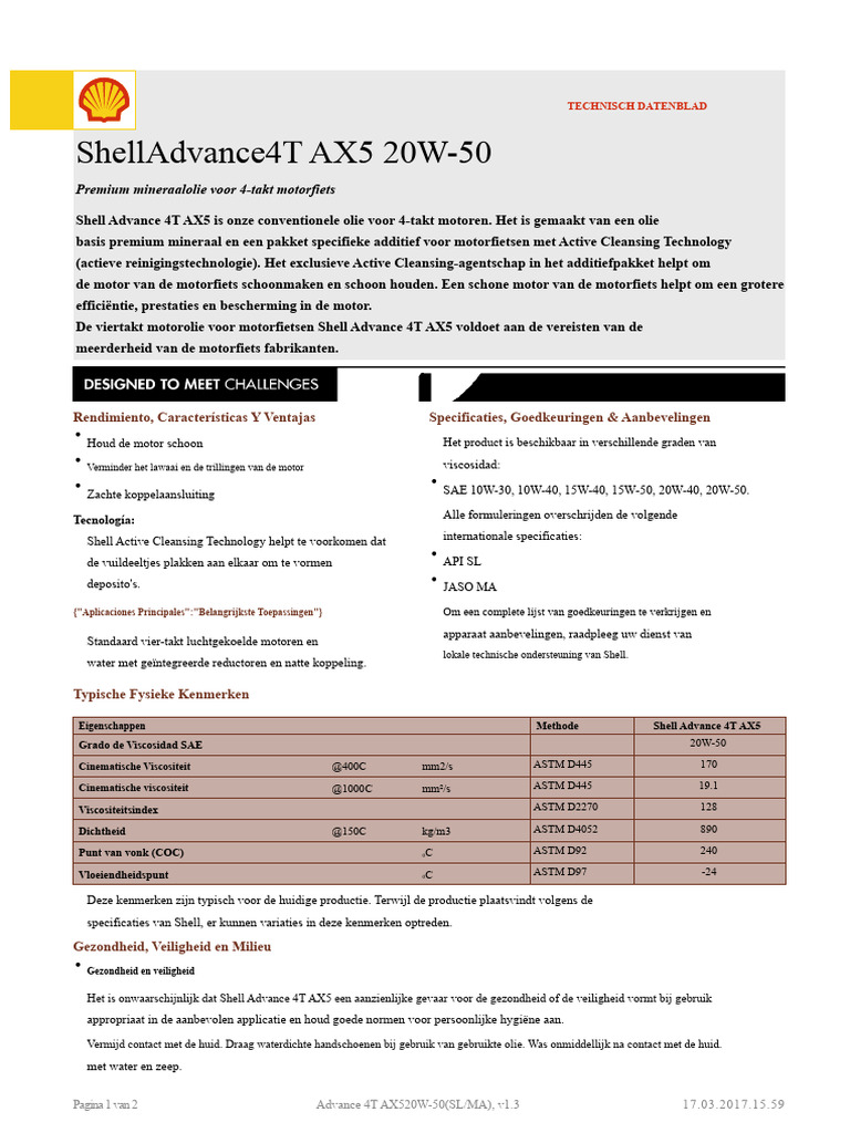 Shell Advance AX5 20W50 | PDF