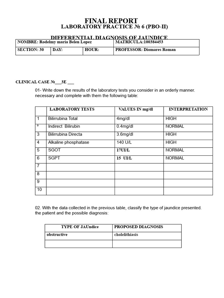Clinical Case Report Practice #6 Differential Diagnosis of Jaundice | PDF