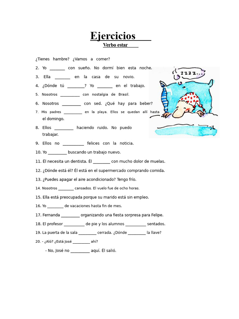 Ejercicios con el verbo estar | PDF