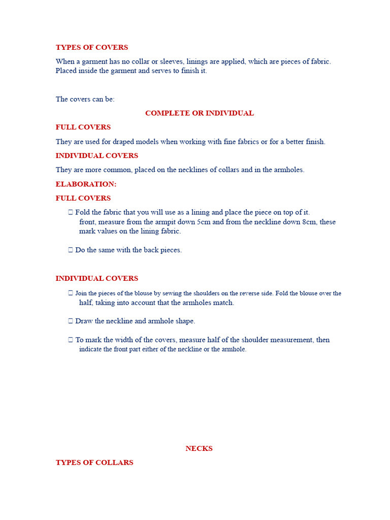 Types of Covers | PDF | Blouse | Shirt