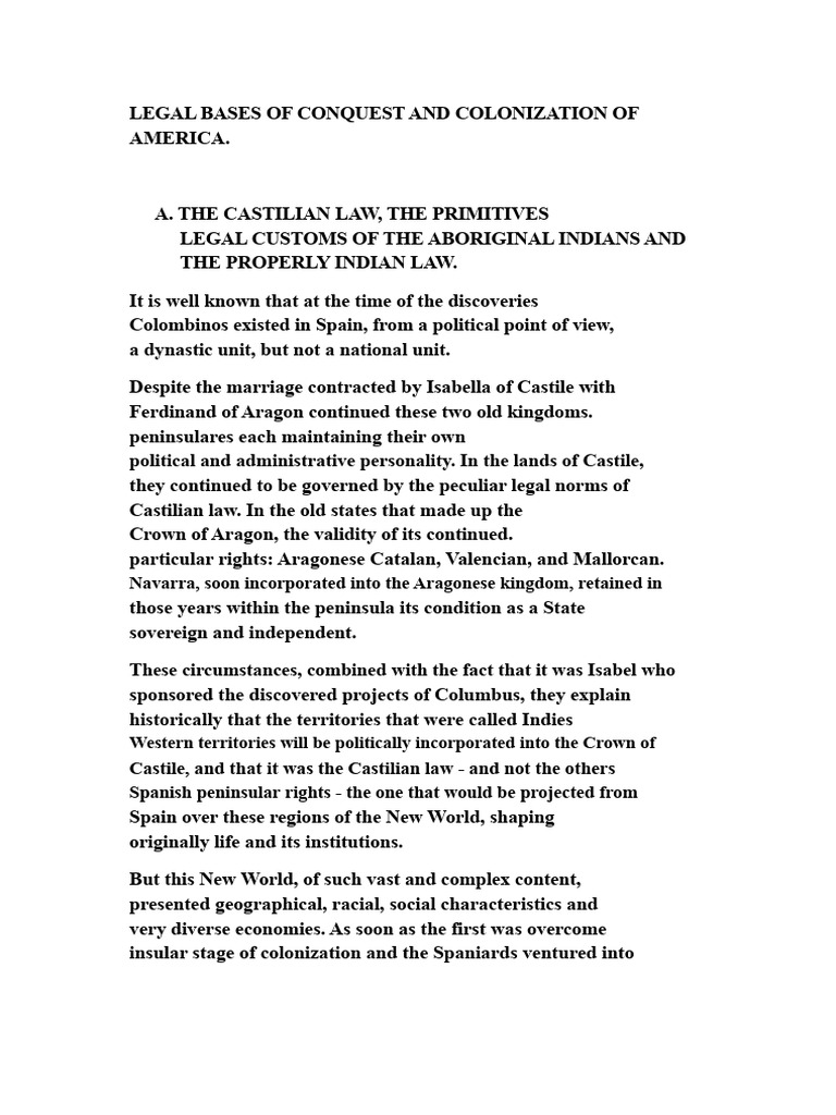 Legal Bases of The Conquest and Colonization of America | PDF | Spanish ...