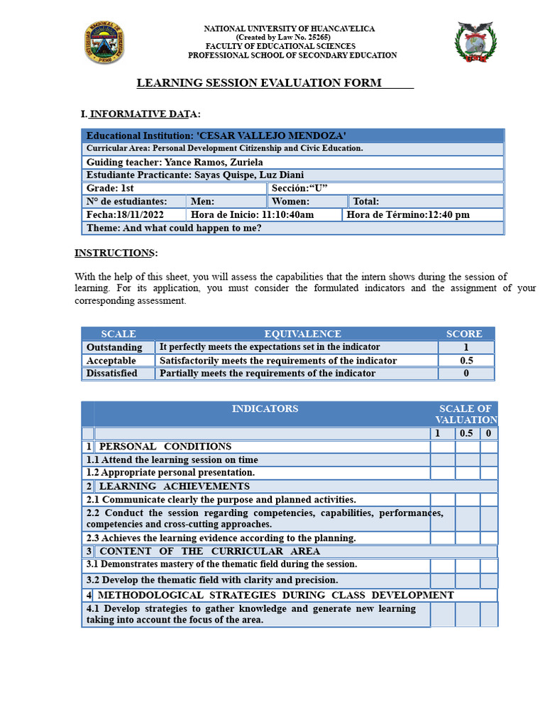 Learning Session Evaluation Sheet | PDF | Learning | Psychological Concepts