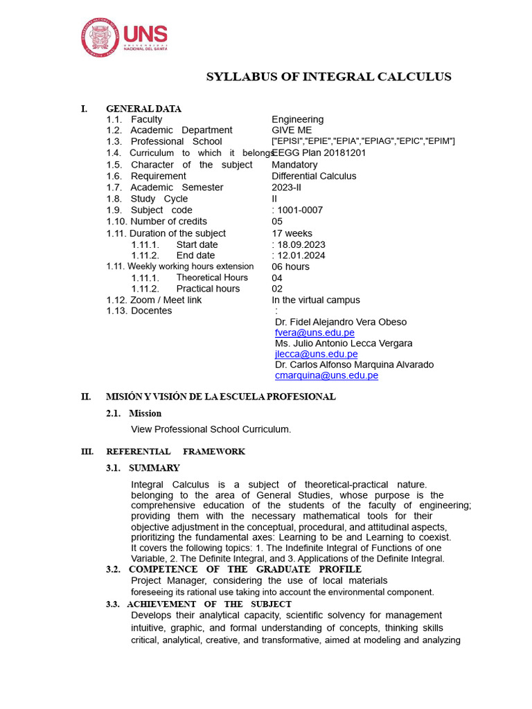 Integral Calculus Syllabus 2023 | PDF | Integral | Online Chat