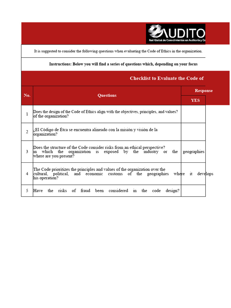 Checklist To Evaluate The Code of Ethics | PDF | Value (Ethics) | Risk