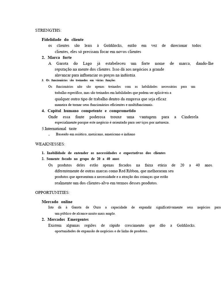 Análise SWOT da Goldilocks: Forças e Fraquezas | PDF | Análise SWOT ...