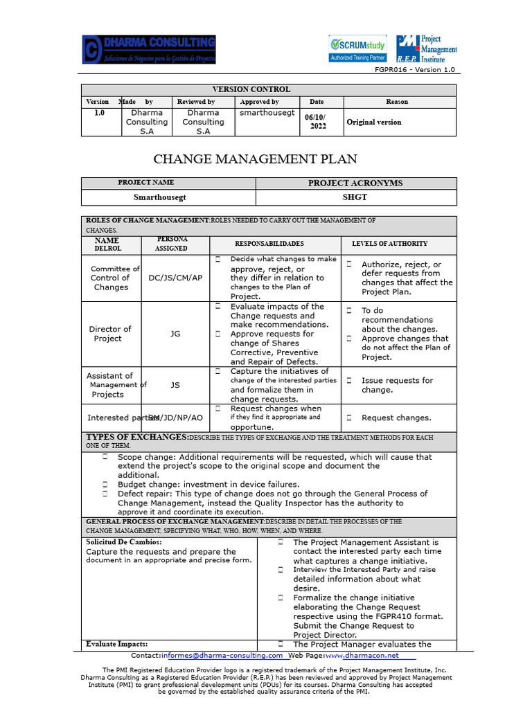 FGPR - 016 - 06 - Change Management Plan | PDF | Project Management