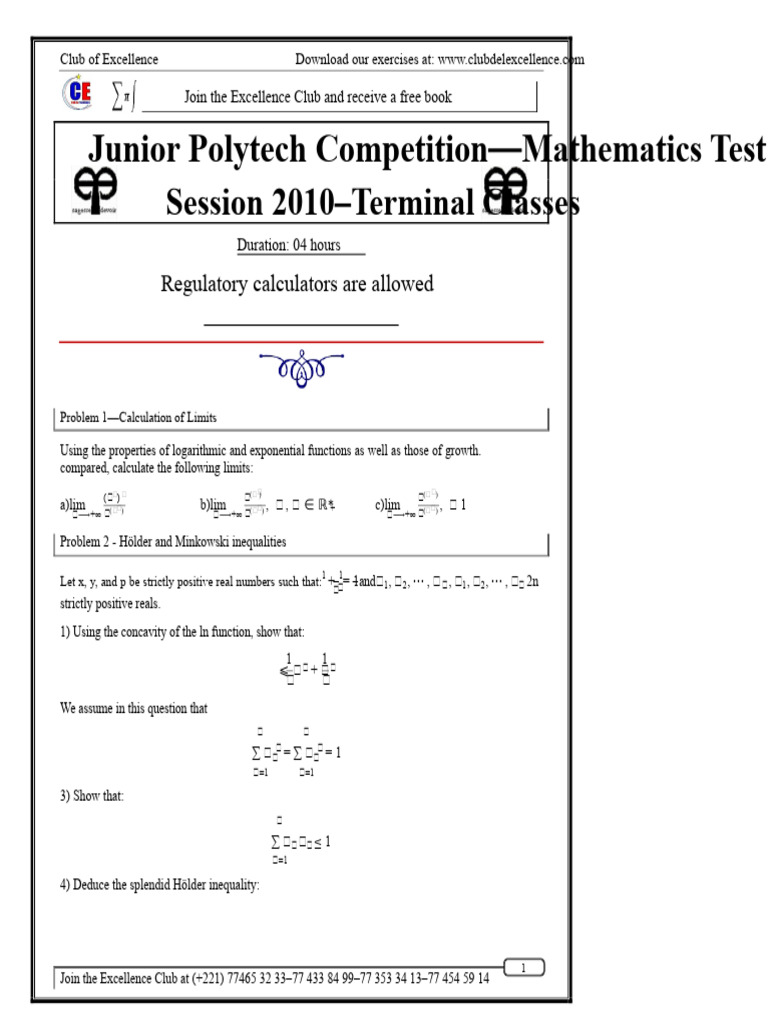 Mathematics Test for Junior Polytech | PDF | Integral | Function ...