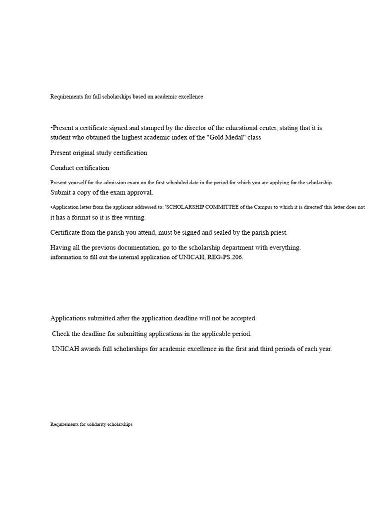 Requirements For Full Scholarships For Academic Excellence | PDF