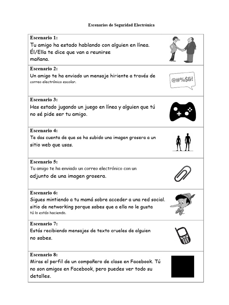 Tarjetas de Escenario de E-Seguridad.docx | PDF