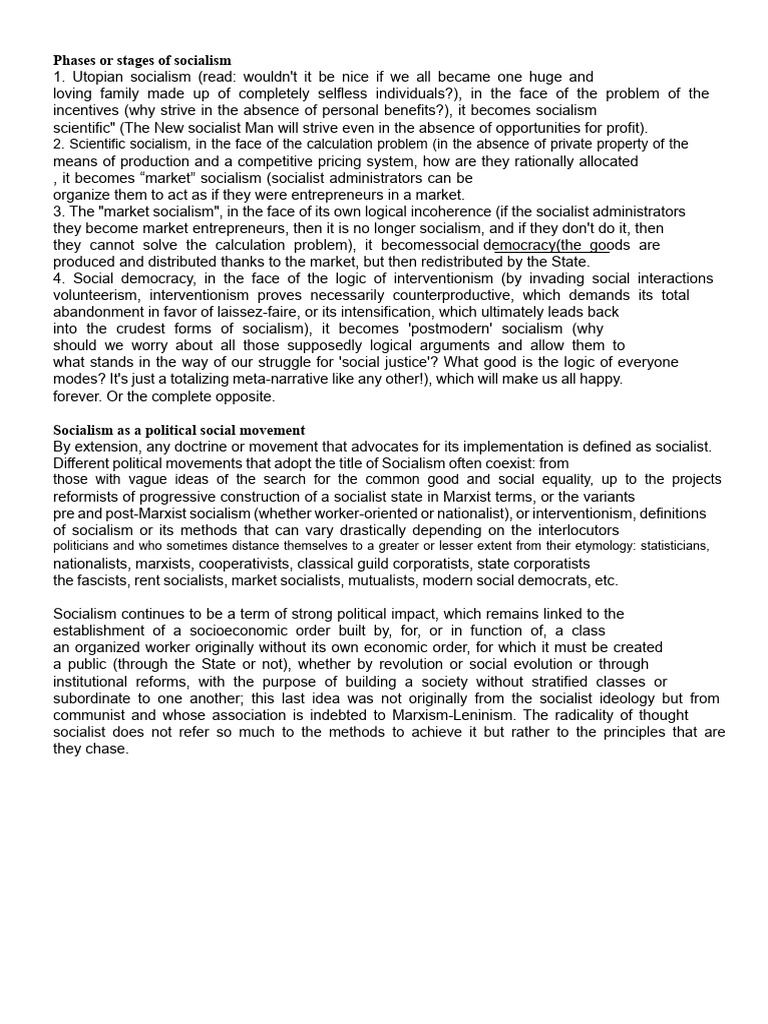 Phases or Stages of Socialism | PDF | Socialism | Social Democracy