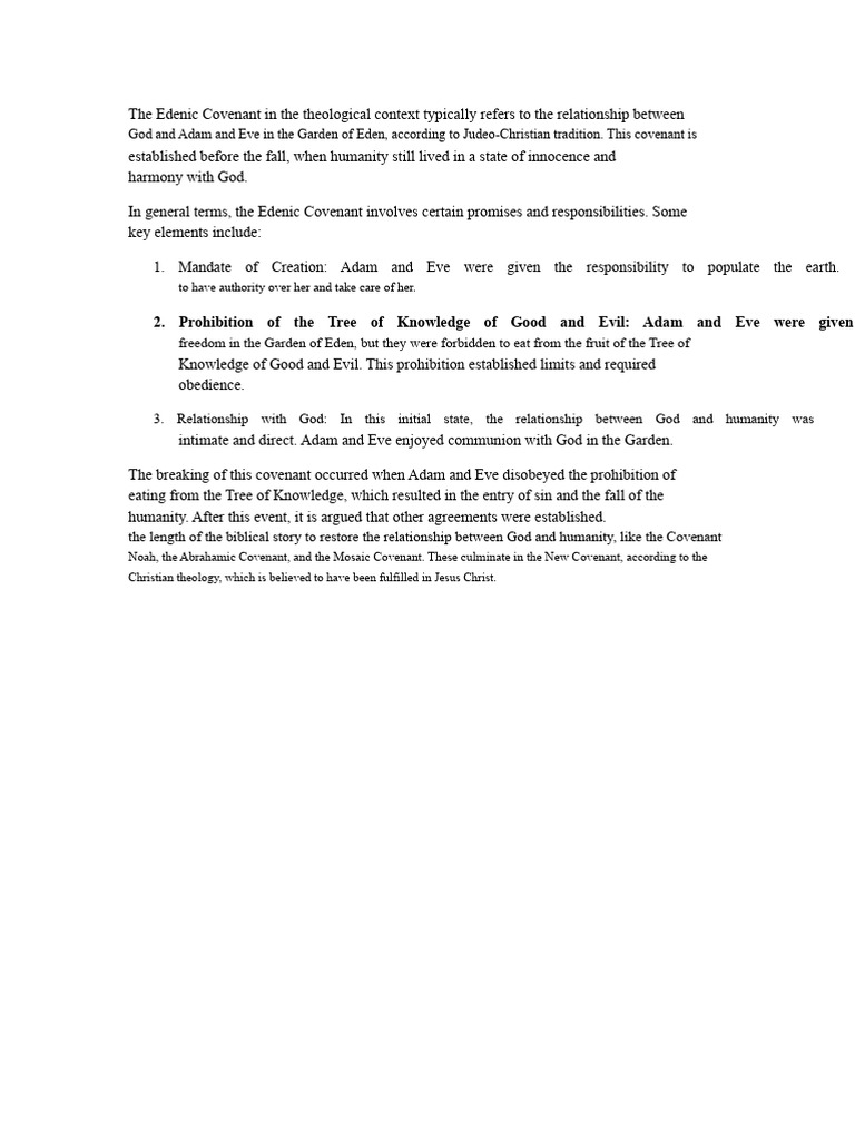 The Edenic Covenant in The Theological Context | PDF