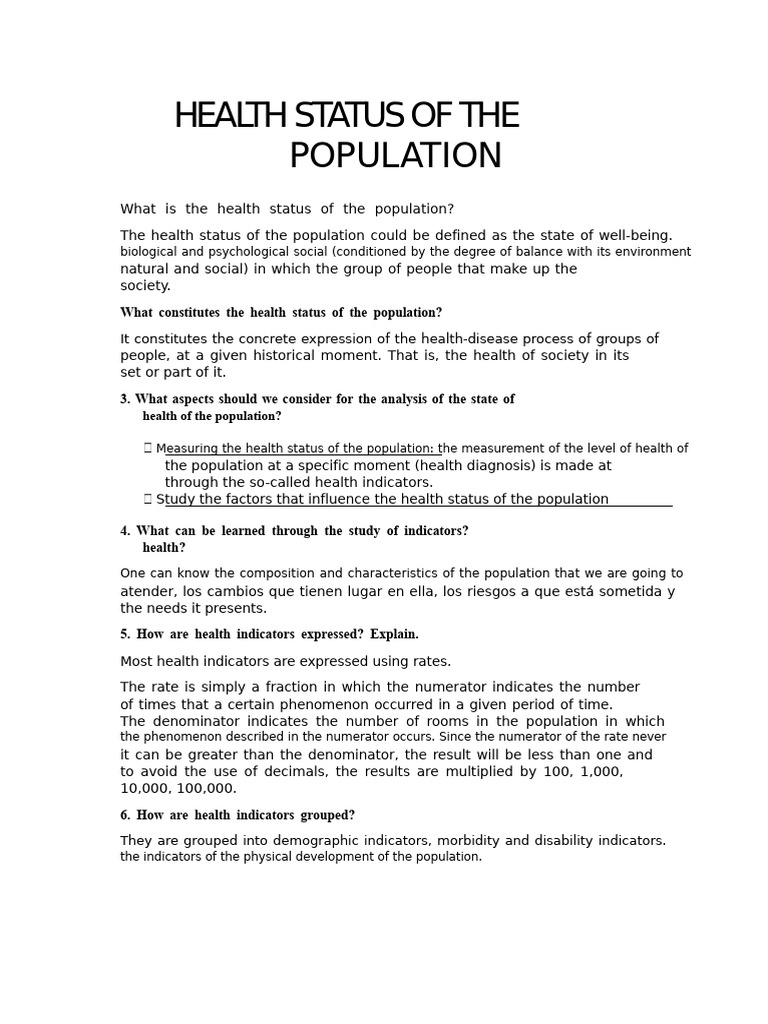 Health Status of The Population | PDF | Mortality Rate | Demography